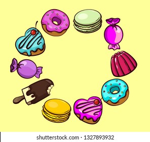 Set Various Sweets Donuts Cakes Ice Stock Vector (Royalty Free ...