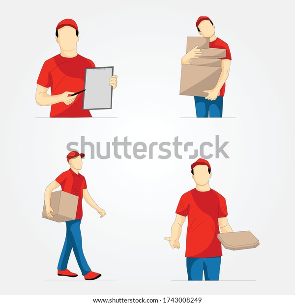Set Vector Delivery Boy Poses Food Stock Vector (Royalty Free ...