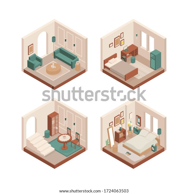 Set Vector Isometric Low Poly Cozy Stock Vector (Royalty Free ...
