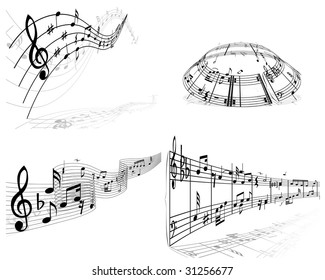 Vektor Stok Set Vector Musical Notes Background Design (Tanpa Royalti ...