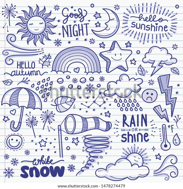 Set Weather Related Objects Elements Hand Stock Vector (Royalty Free ...