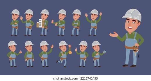 Set Worker Different Poses Stock Vector (Royalty Free) 2215741455 ...