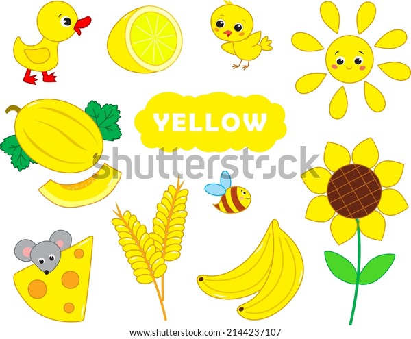 Set Yellow Items Visual Dictionary Children Stock Vector (Royalty Free ...