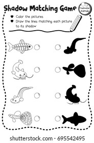 Shadow Matching Game Freshwater Animals Preschool Stock Vector (Royalty ...