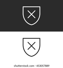 Shield Cross Icon No Protection Symbol Stock Vector (Royalty Free ...
