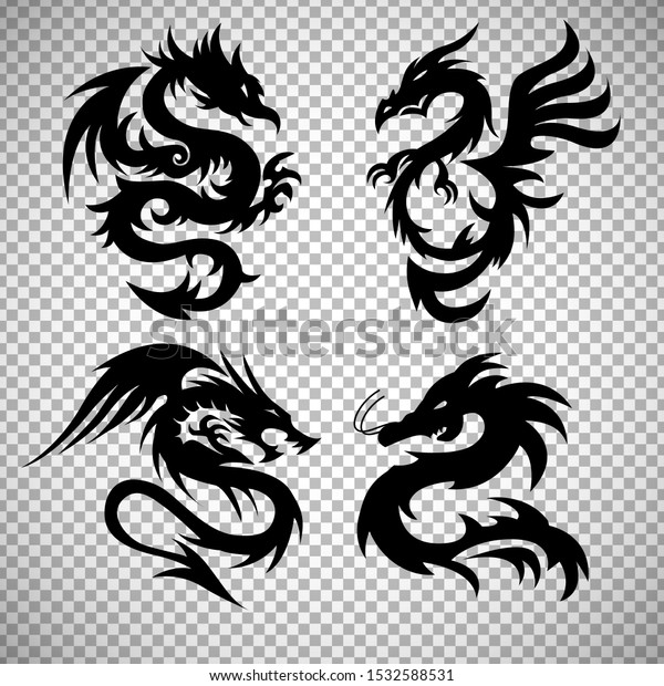 Simple Dragon Art Silhouette Transparency Background Stock Vector ...