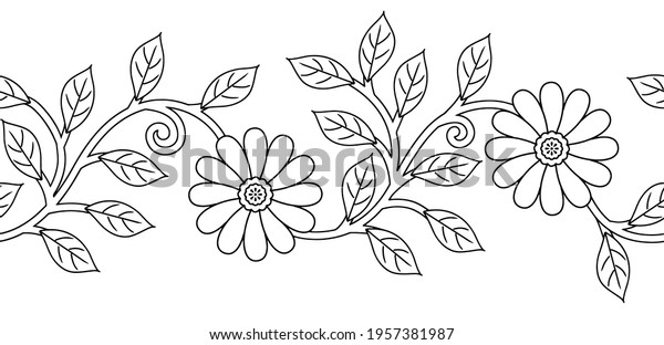 Simple Outline Flower Border Pattern Leaves Stock Vector (Royalty Free ...