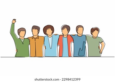 Single Continuous Line Drawing Group Young Stock Vector (Royalty Free ...