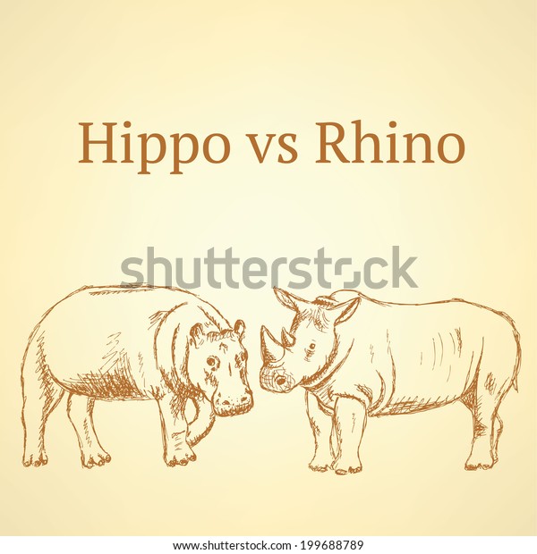 Sketch Hippo Vs Rhino Vector Vintage Stock Vector (Royalty Free ...