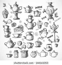 Sketches Tea Objects Hand Drawn Ink Stock Vector (Royalty Free ...