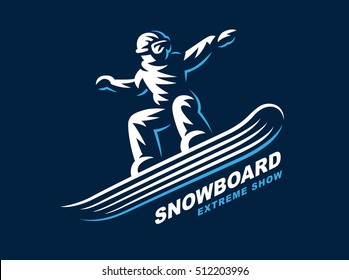 Snowboarding Emblem Illustration Man On Dark: vector de stock (libre de ...