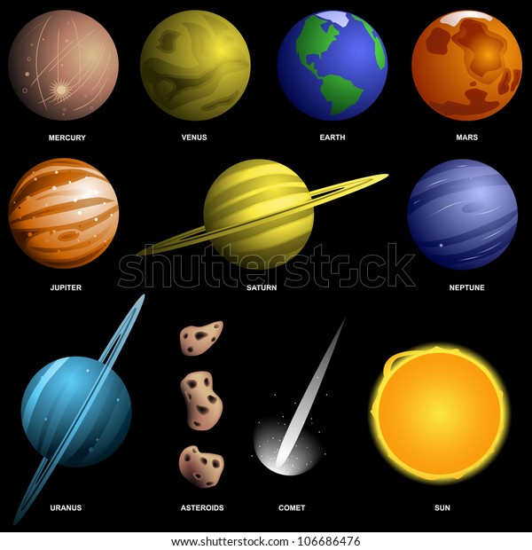 Solar System Space Objects Isolated On: vetor stock (livre de direitos ...