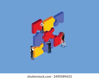 Solving Puzzle Isometric 3d Vector Concept Stock Vector (Royalty Free ...