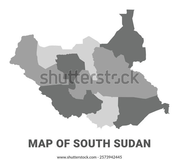 South Sudan Greyscale Political Map Simple Stock Vector (Royalty Free ...
