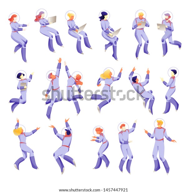 Space People Characters Space Suits Floating Stock Vector (Royalty Free ...