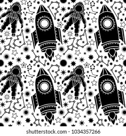 Space Seamless Pattern Spaceman Rocket Stars Stock Vector (Royalty Free ...