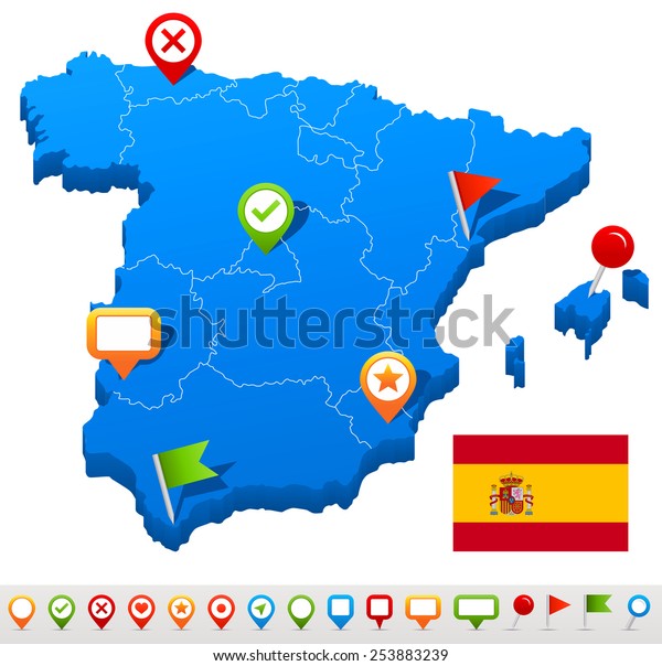 Spain Map Flag Navigation Labels Illustration Stock Vector (Royalty ...