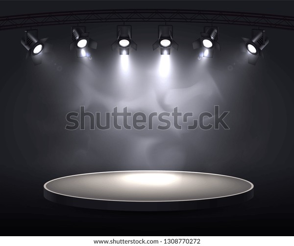 Spotlights Realistic Composition Round Plot Highlighted Stock Vector ...