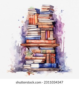 Stack Books Watercolor Style Stock Vector (Royalty Free) 2311034347 ...
