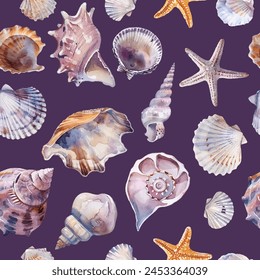 Sea Shells Starfish Vector Seamless Pattern Stock Vector (Royalty Free ...