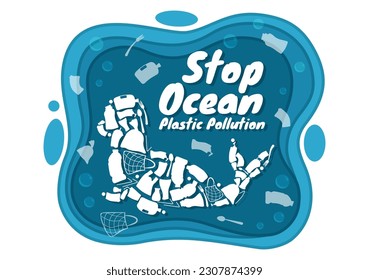 Stop Ocean Plastic Pollution Vector Illustration Stock Vector (Royalty ...