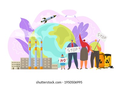 Stop Pollution Planet Man Woman Placards Stock Vector (Royalty Free ...