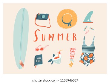 Summer Vibe Set Cute Vector Illustrations Stock Vector (Royalty Free ...