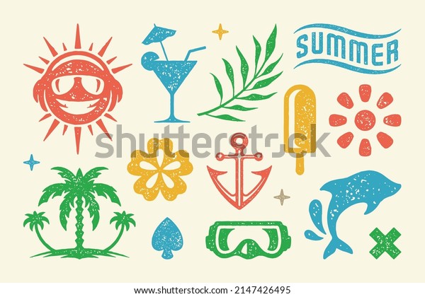 Summer Symbols Objects Set Vector Illustration Stock Vector (Royalty ...