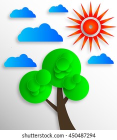 Tree Sun Cloud Sky Background Vector Stock Vector (Royalty Free ...