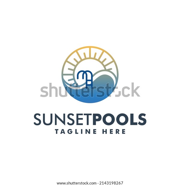 Sunset Pool Logo Design Vector Illustration Stock Vector (Royalty Free ...