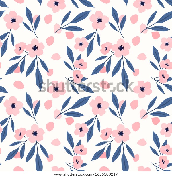 Sweet Pink Flower Seamless Pattern Vector Stock Vector (Royalty Free ...