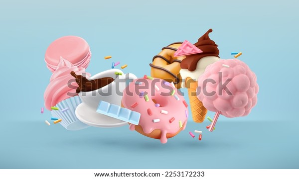 Sweets 3d Cartoon Vector Background Donuts Stock Vector (Royalty Free ...