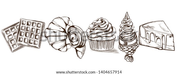 Sweets Pattern Vector Line Art Style Stock Vector (Royalty Free ...