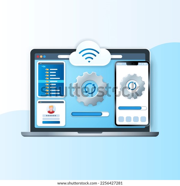 System Update Banner Gears Load Bar Stock Vector (Royalty Free ...