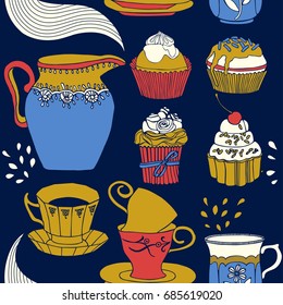 Tea Party Seamless Pattern Vector Illustration Stock Vector (Royalty Free) 685619020 | Shutterstock
