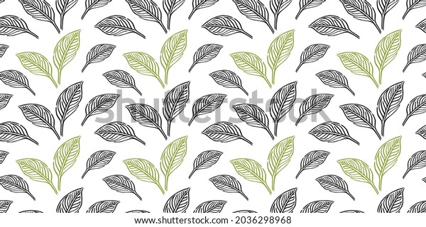 Tea Pattern Leaves Engraving Vector Illustration Stock Vector (Royalty ...
