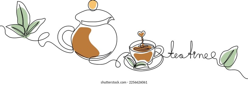 Tea Time Concept Continuous One Line Stock Vector (Royalty Free ...