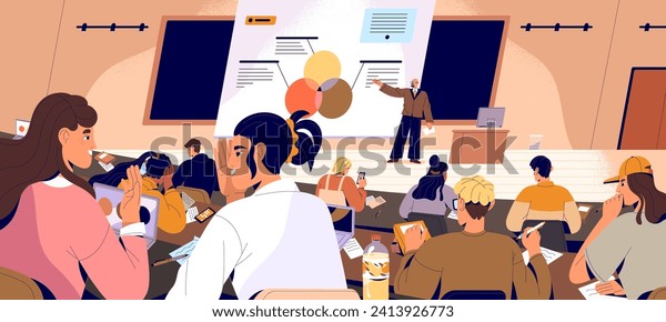Teacher Explains Course Audience Professor Presenting Stock Vector ...
