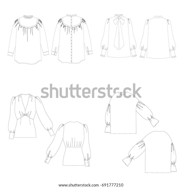 Technical Drawing Sketch Set Blouse Vector Stock Vector (Royalty Free ...