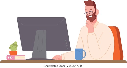 Thinking Man Sit Computer Work Problem Stock Vector (Royalty Free ...