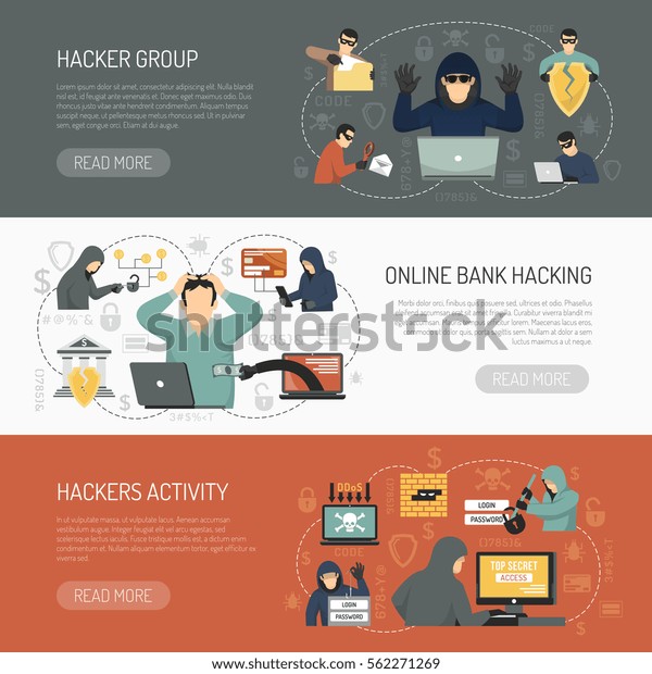 Three Colored Flat Hacker Horizontal Banner Stock Vector (Royalty Free ...