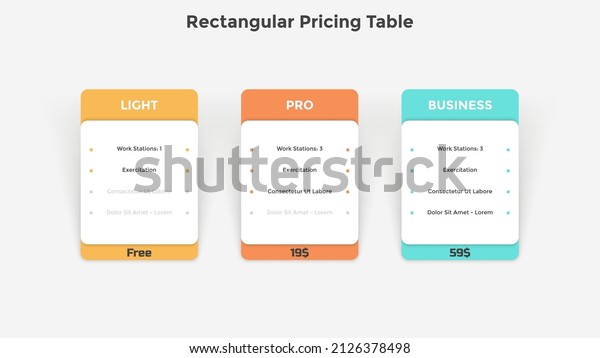 Three Rectangular Pricing Tables Application Versions Stock Vector (Royalty Free) 2126378498 ...