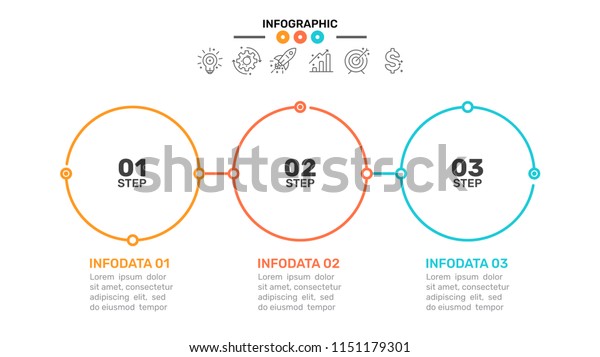 Three Steps Circle Process Line Presentation Stock Vector (Royalty Free ...