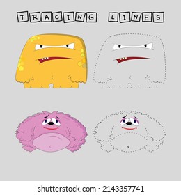 Trace Line Worksheet Funny Monsters Kids Stock Vector (Royalty Free ...