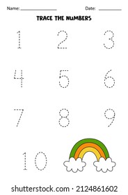 Trace Numbers 110 Handwriting Practice Preschool Stock Vector (Royalty ...