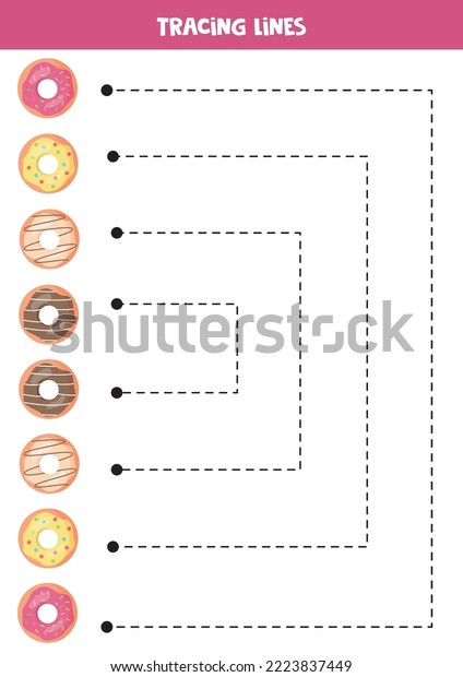 Tracing Lines Kids Cute Colorful Donuts Stock Vector (Royalty Free ...
