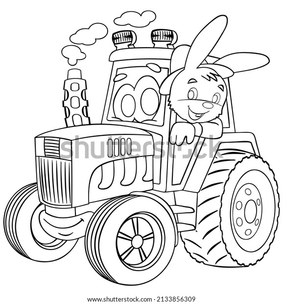 Tractor Bunny Tractor Rabbit Cartoon Coloring Stock Vector (Royalty ...