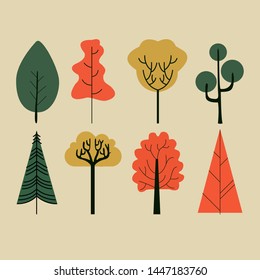Pastel Coloured Trees Set Cartoon Drawing Stock Vector (Royalty Free ...