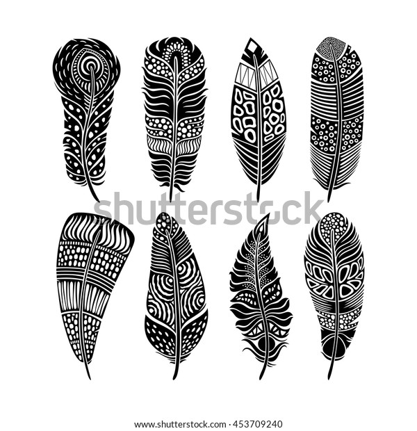 Tribal Feathers Vector Set Rustic Decorative 库存矢量图（免版税）453709240 | Shutterstock