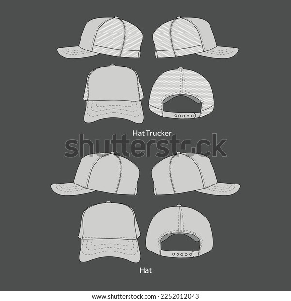 Trucker Hat Snapback Technical Drawing Illustration Stock Vector ...